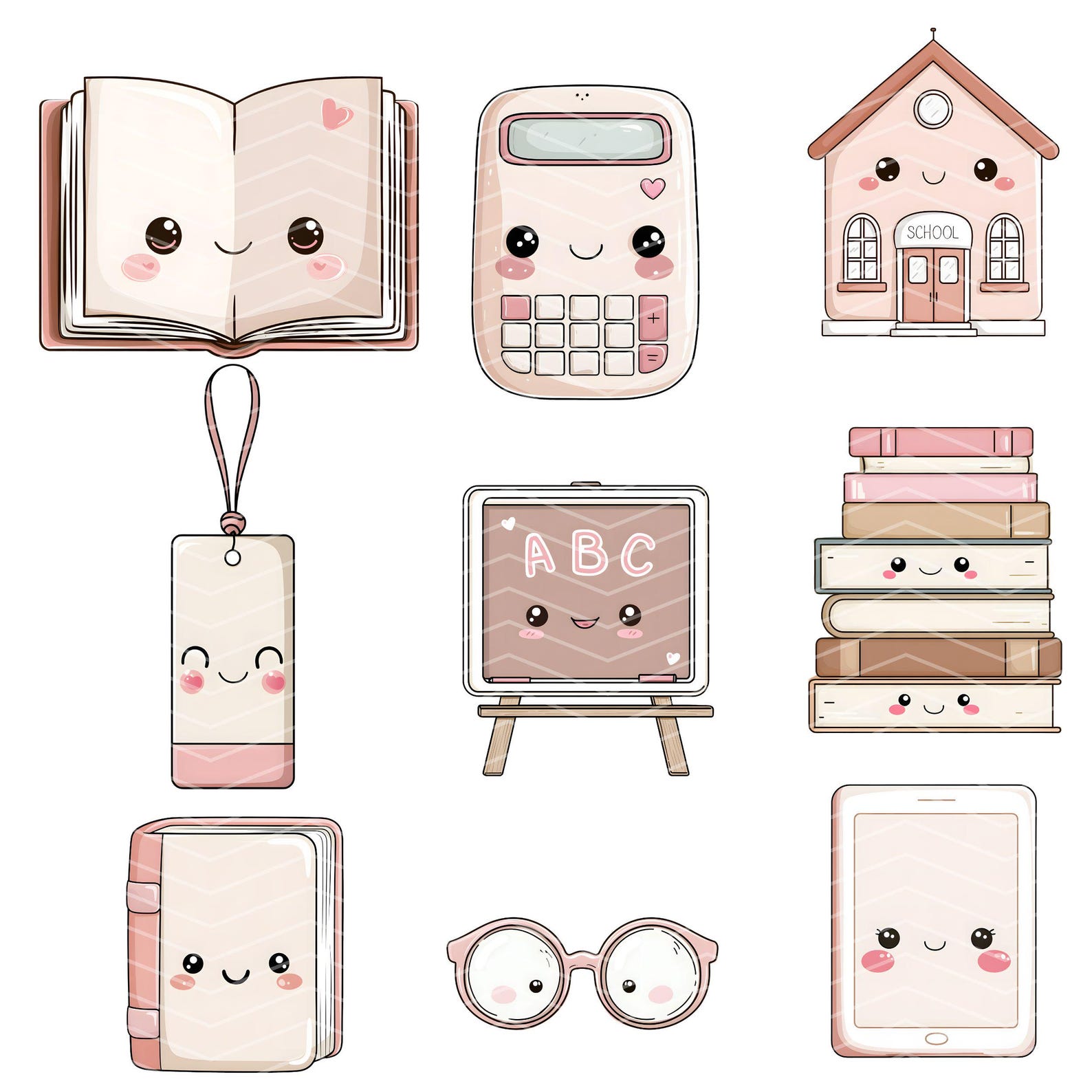 Kawaii School Supplies Clipart: Pastel Pink Classroom Decor (52 PNG ...