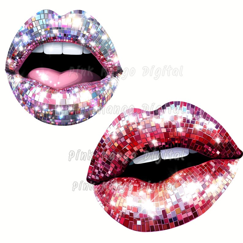 Pink Disco Lips Clipart | Retro Glitter Lip Art | 70s Inspired Glam ...