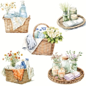 Watercolor Housekeeping Clipart, Cute Cleaning Supplies, Cleaning ...