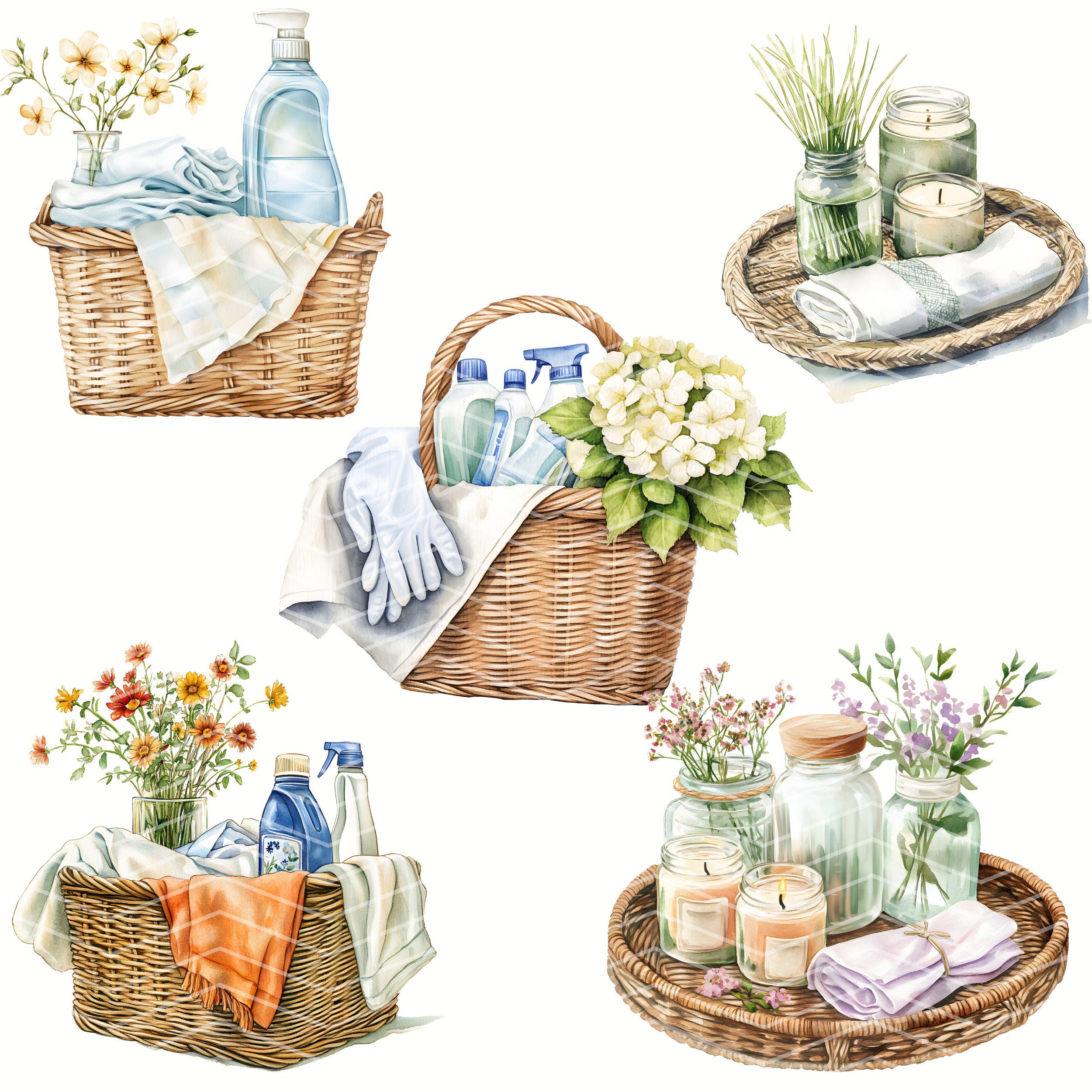 Watercolor Housekeeping Clipart, Cute Cleaning Supplies, Cleaning ...