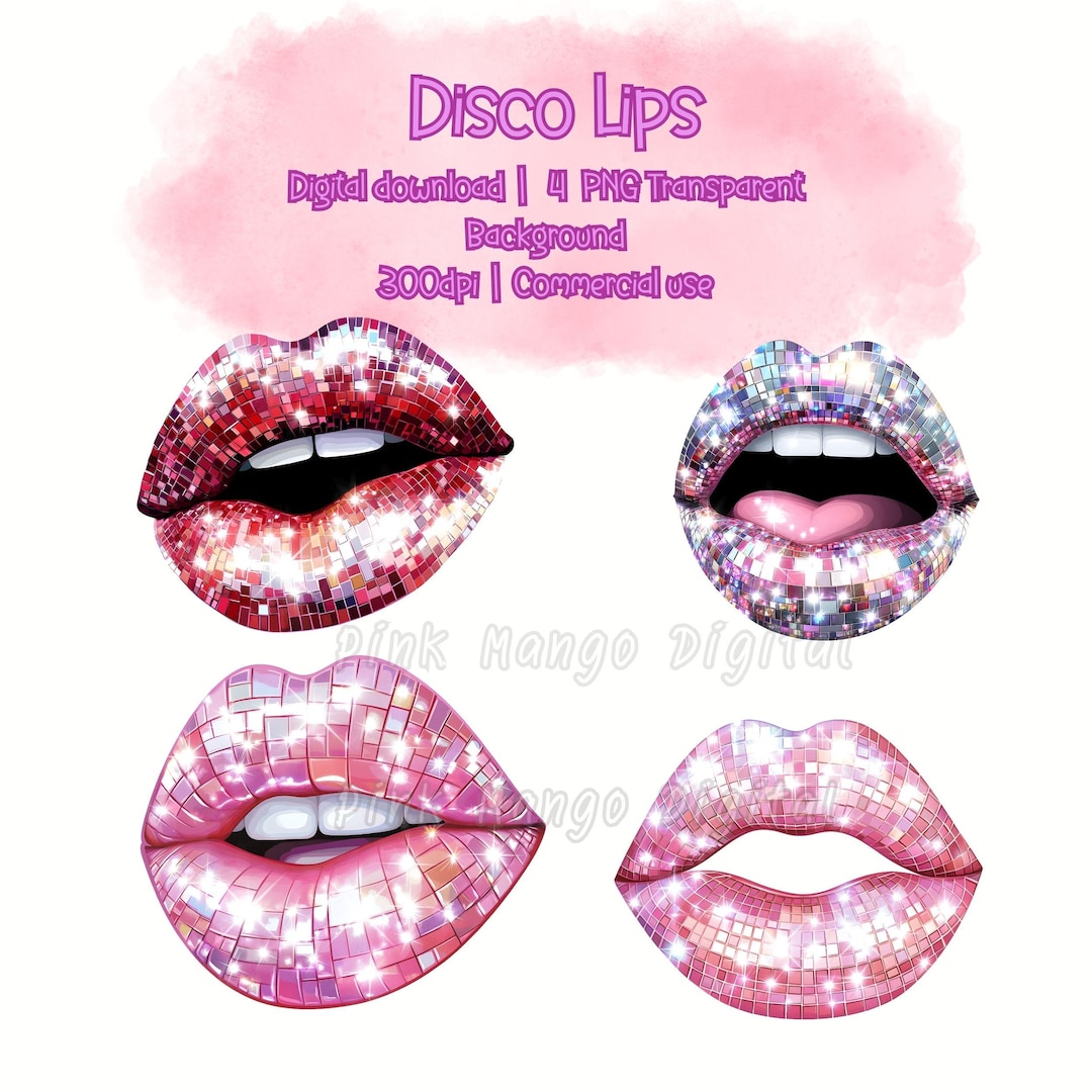 Pink Disco Lips Clipart | Retro Glitter Lip Art | 70s Inspired Glam ...