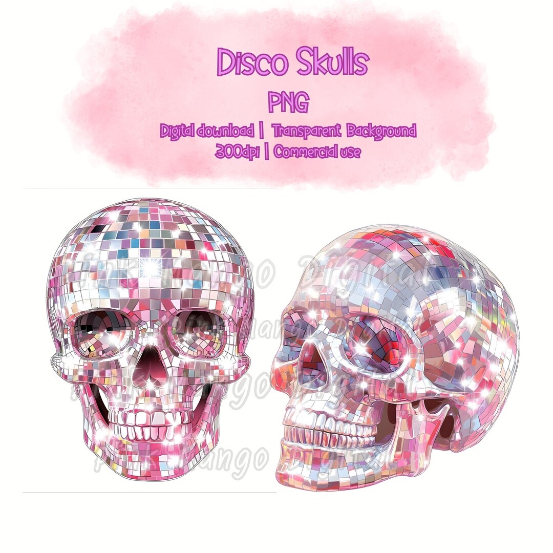 Sparkling Disco Skulls Clipart - Retro Party Decor, Skulls PNG, Pink ...