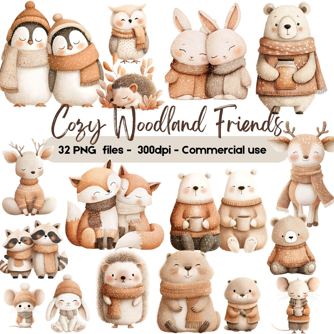 Cozy Winter Critters Clipart Bundle, Woodland Friends PNG - Etsy