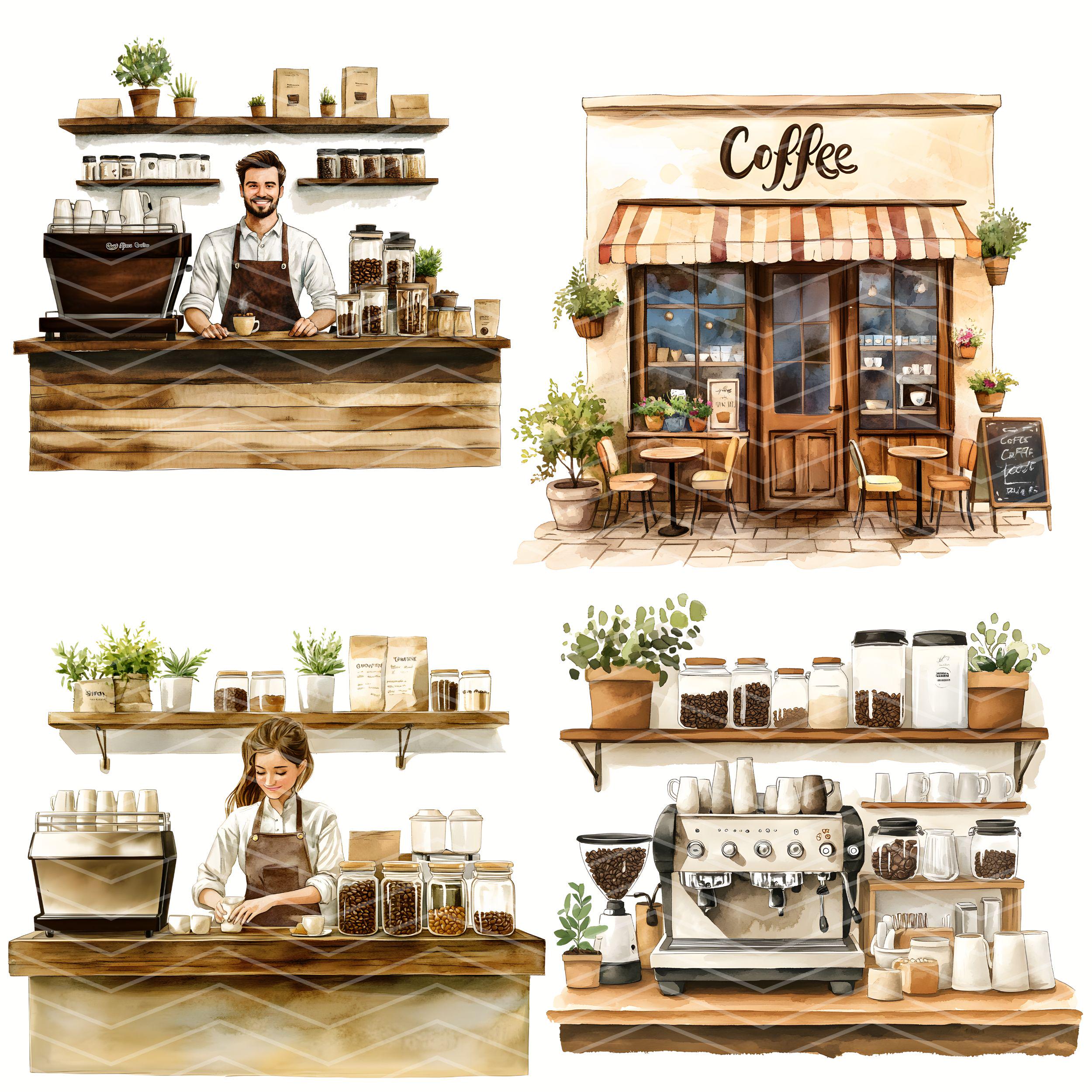 Watercolor Coffee Shop Clipart: Café PNG Bundle (59 Files) - Etsy