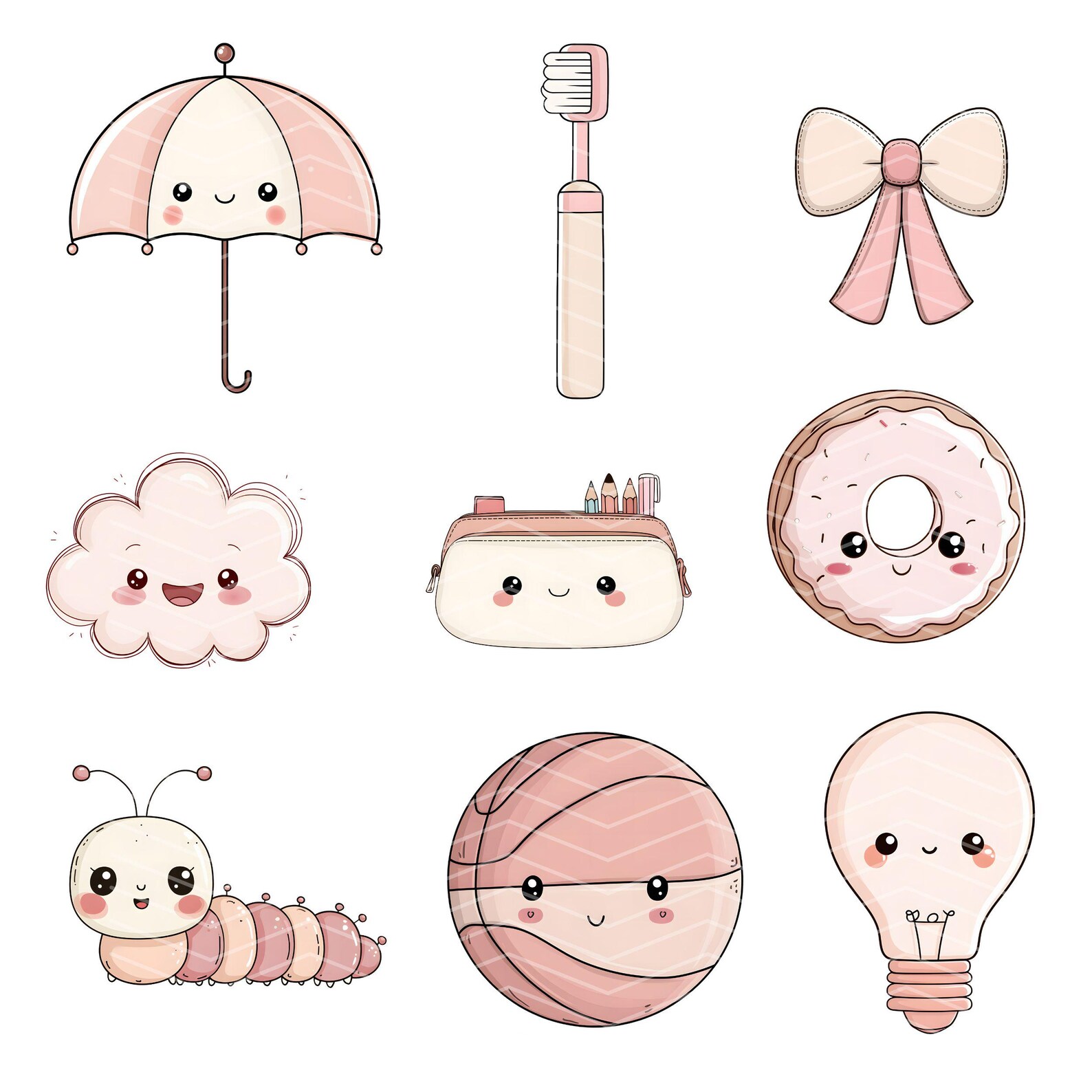 Kawaii School Supplies Clipart Bundle | Pastel Pink Back to School PNG ...