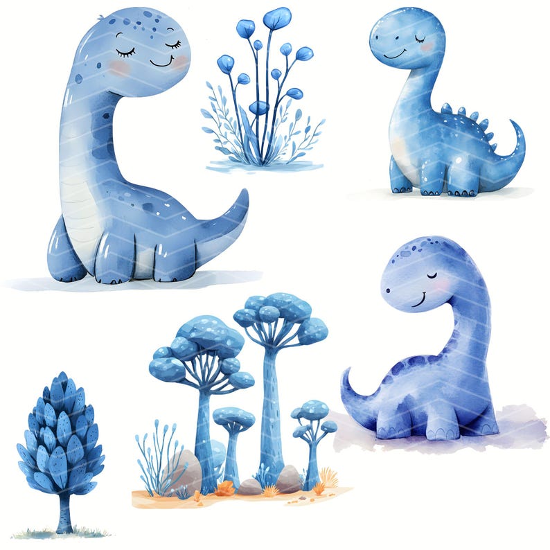Watercolor Dinosaur Era, Cute Blue Dino Clipart, Dino PNG, Dinosaur ...
