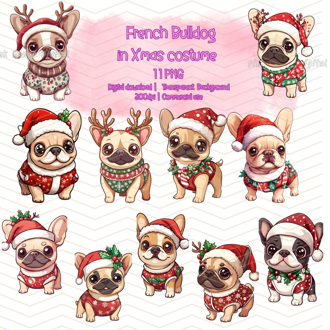 French Bulldog Clipart PNG Holiday Cozy Animal With Christmas Costume ...