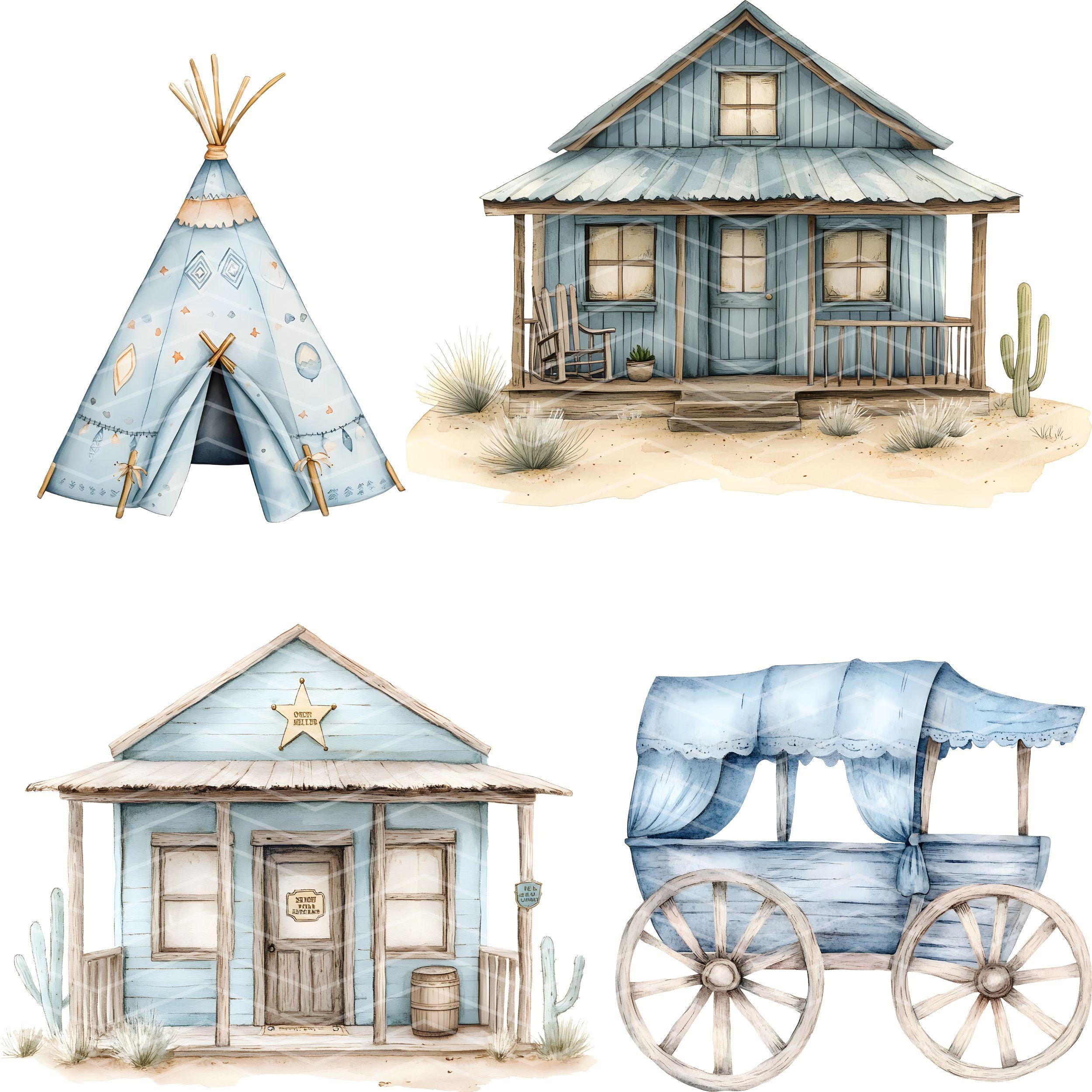 Watercolor Little Cowboy PNG Clipart Bundle, Wild West Baby Shower ...