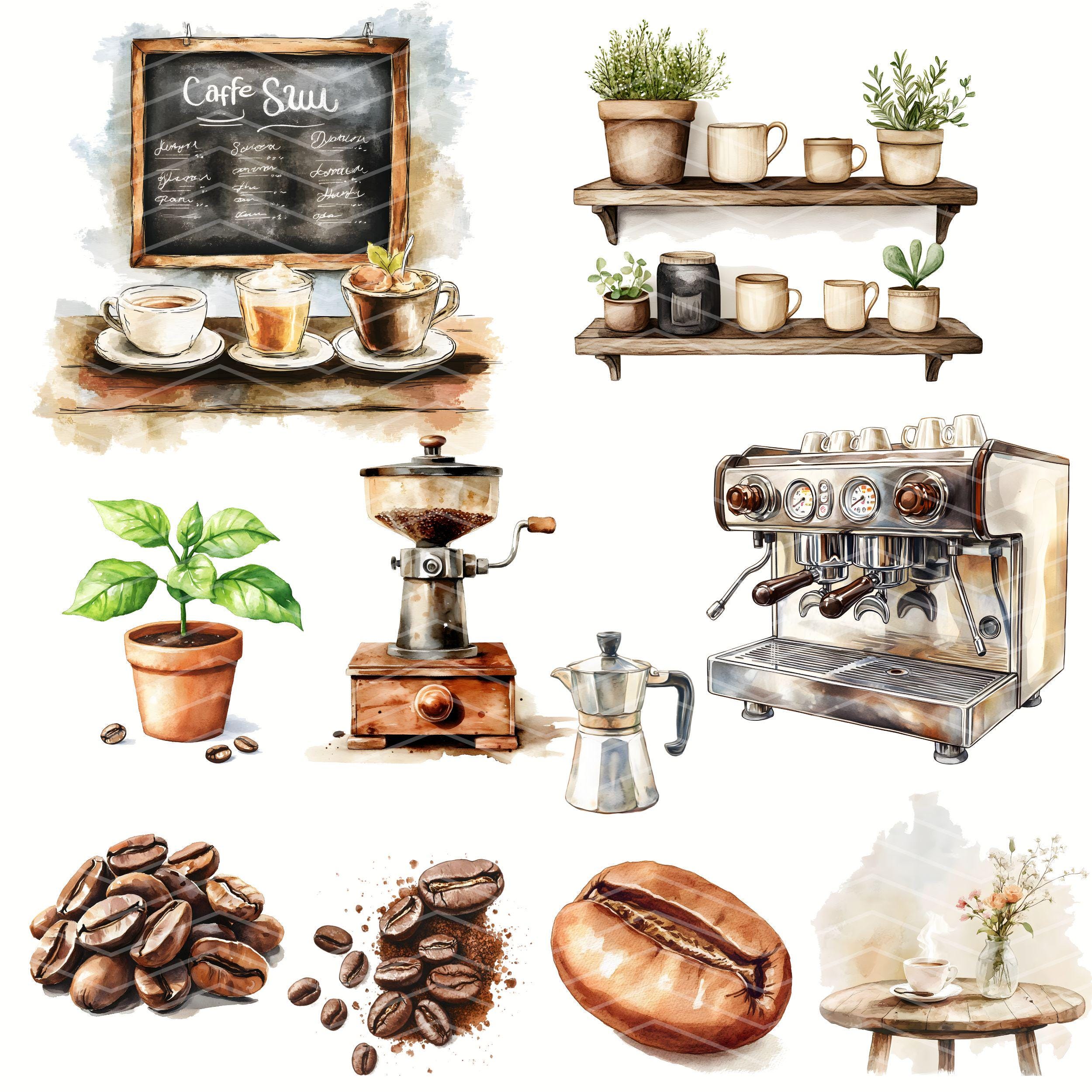 Watercolor Coffee Shop Clipart: Café PNG Bundle (59 Files) - Etsy