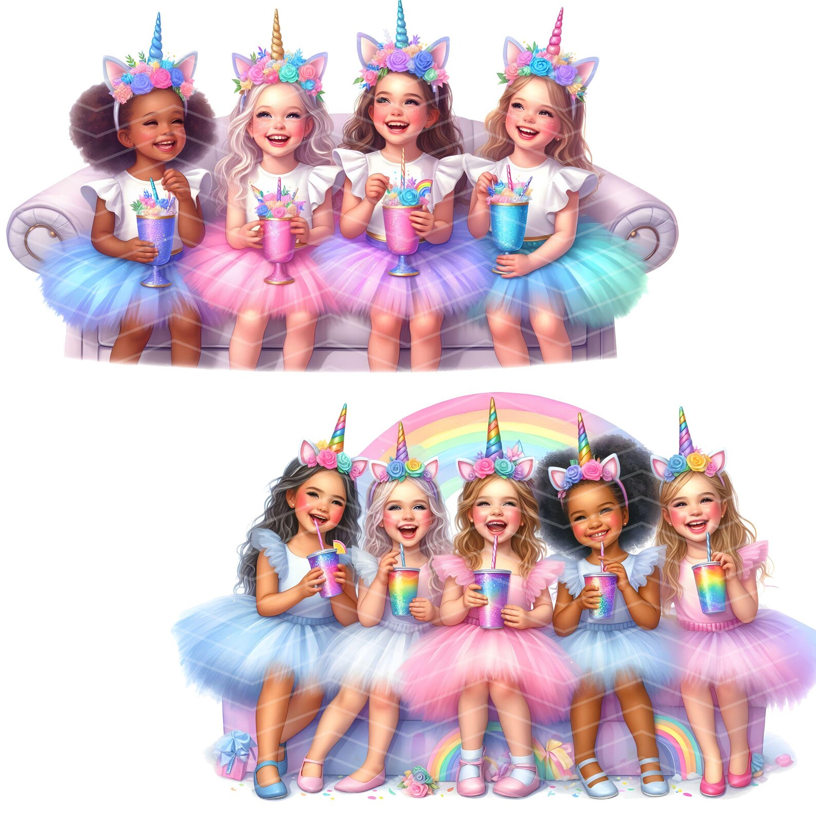 Unicorn Birthday Party Clipart, Rainbow Pastel Unicorns PNG, Unicorn ...