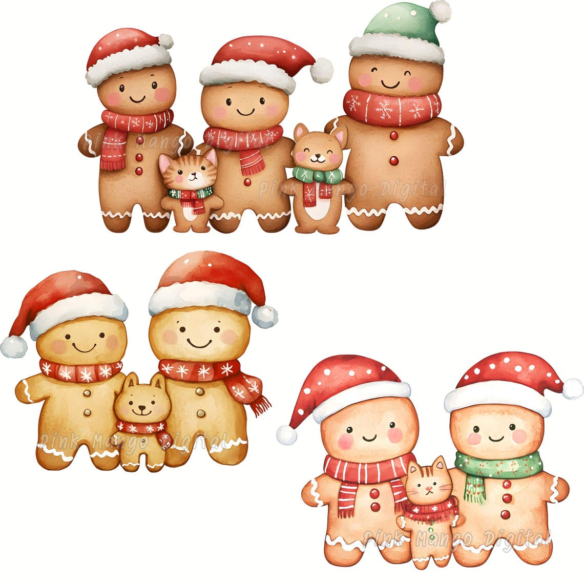 Gingerbread Family PNG Clipart Bundle: Cat & Dog Christmas Graphics ...