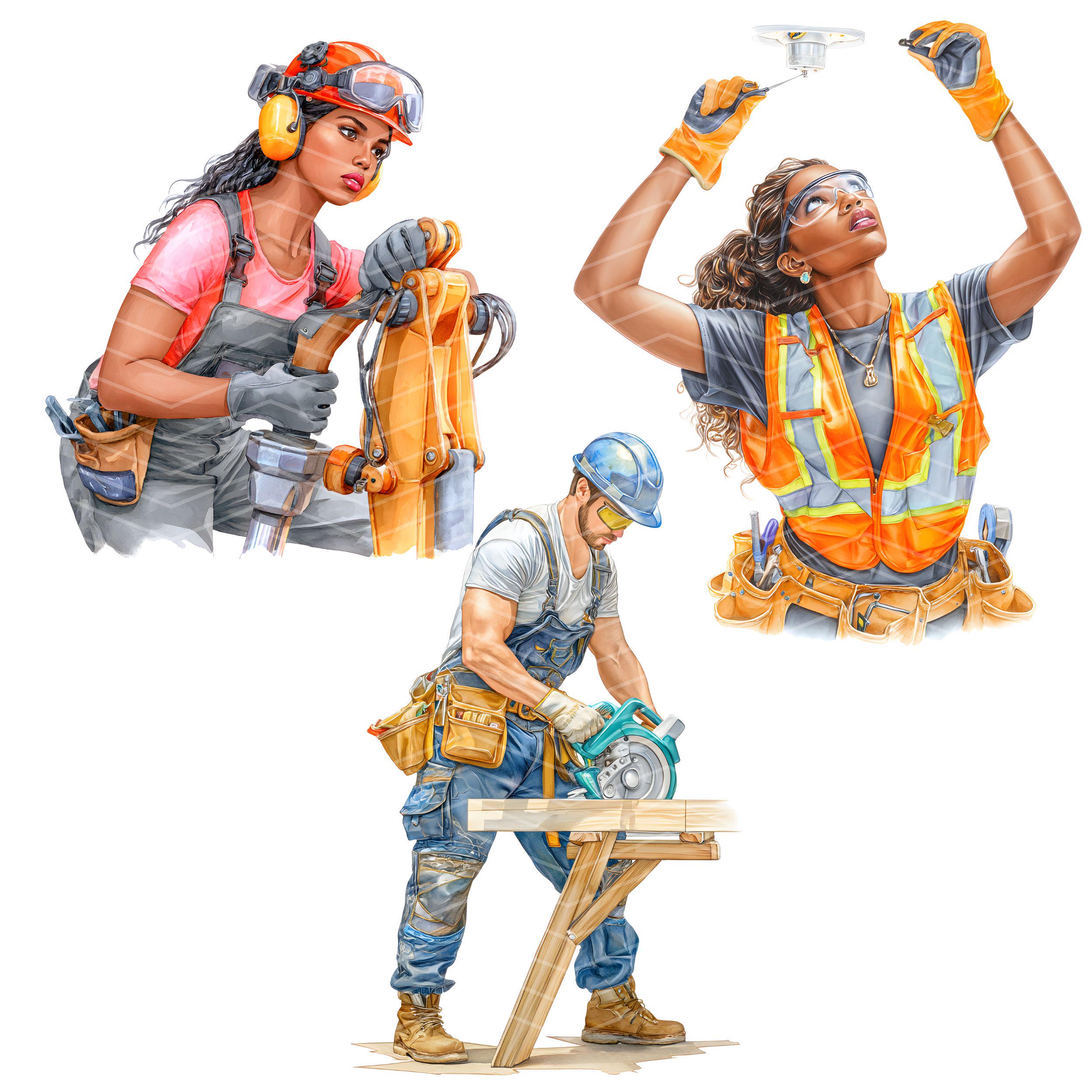 Watercolor Construction Worker PNG Bundle | 10 Transparent Clipart ...