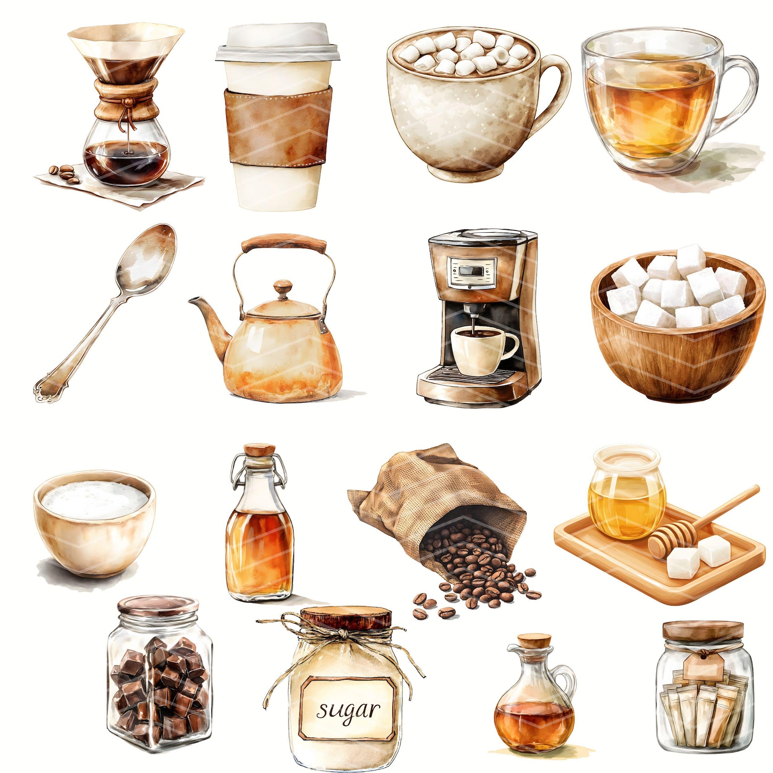 Watercolor Coffee Lover Clipart PNG Bundle, Coffee and Dessert Coffee ...