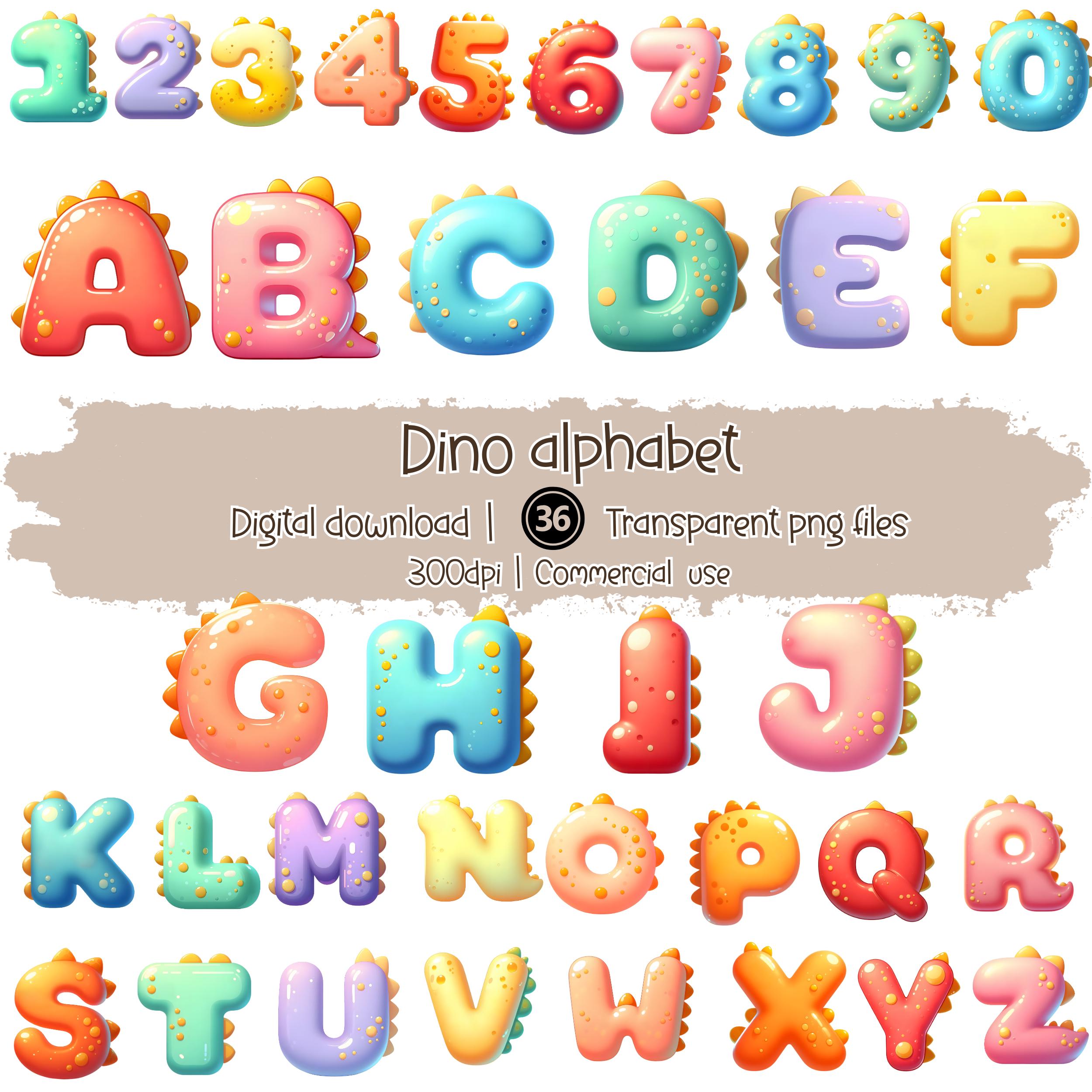 Dino Alphabet PNG: 3D Dinosaur Letters & Numbers Clipart (digital ...