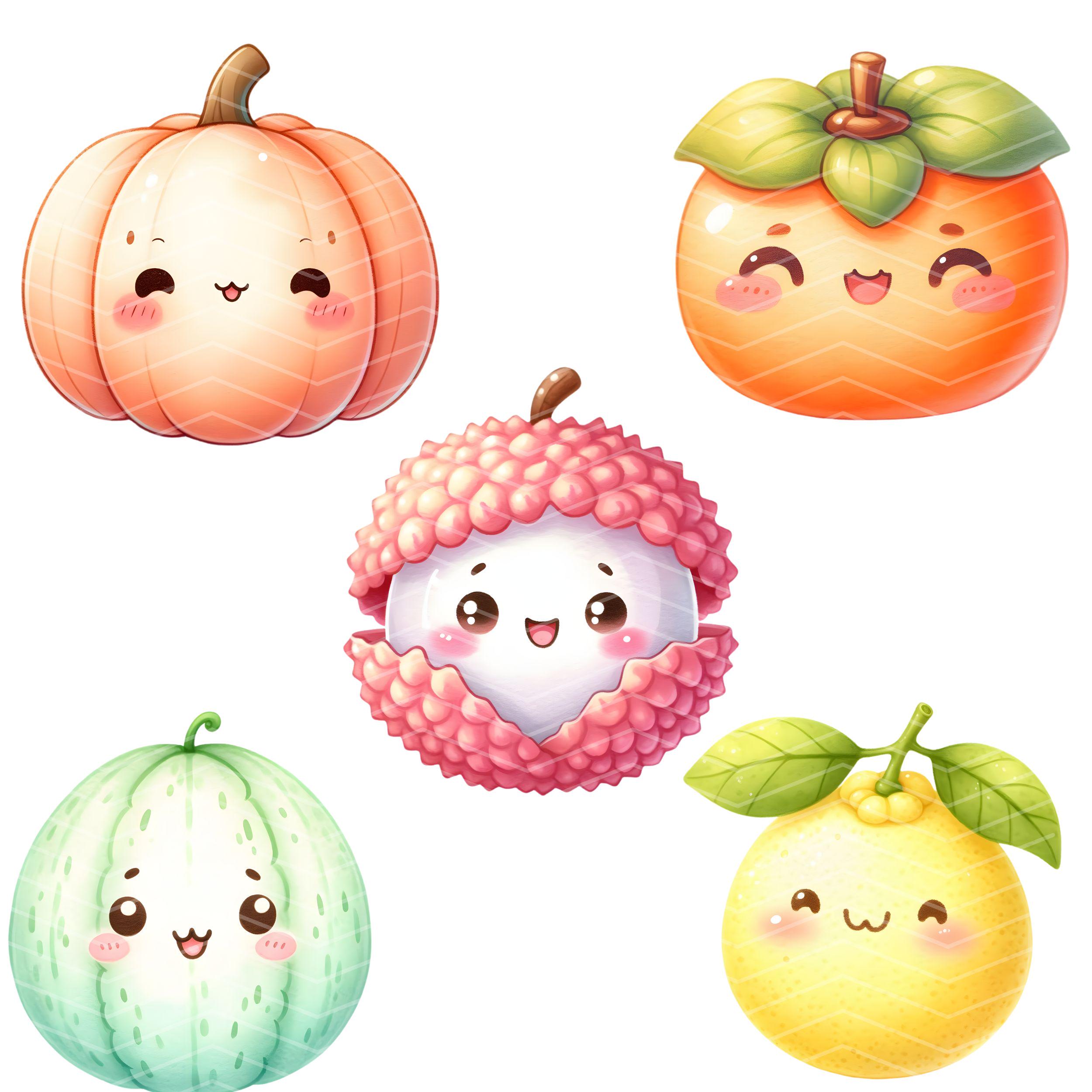 Kawaii Fruit Clipart Bundle | 30 Cute Fruit Pngs | Transparent ...