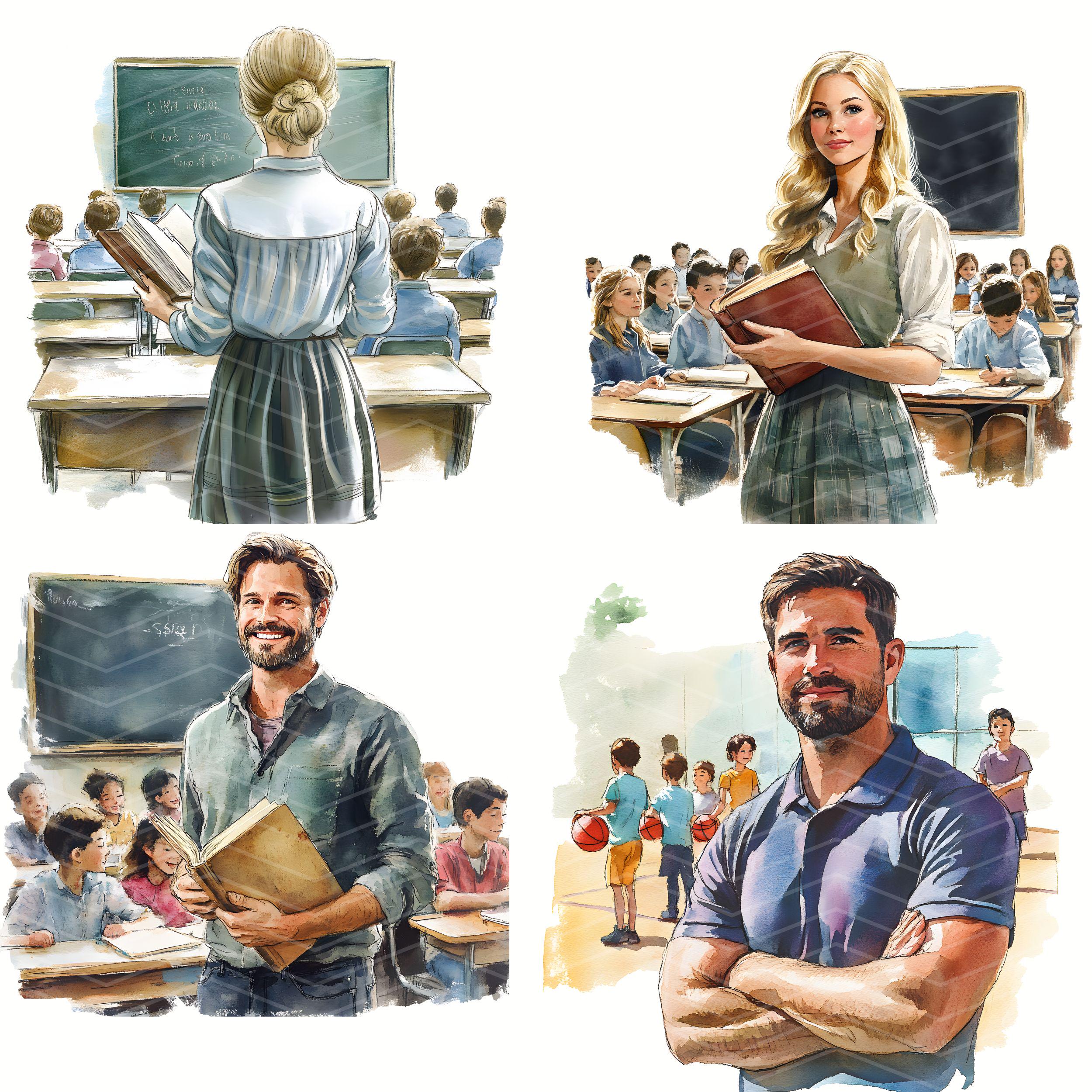 Watercolor Teacher Clipart: School PNG Illustrations (digital Download ...