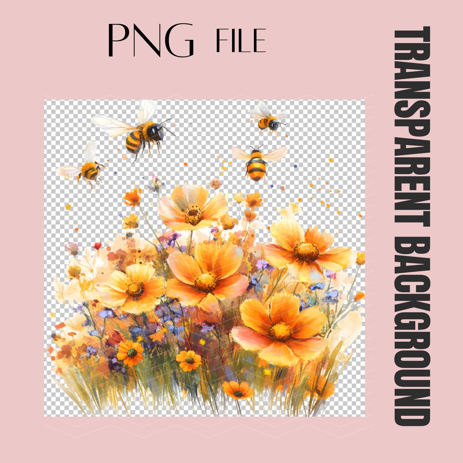 Watercolor Honey Bee Clipart Bundle 16 PNG Files Honeycomb & Flower ...