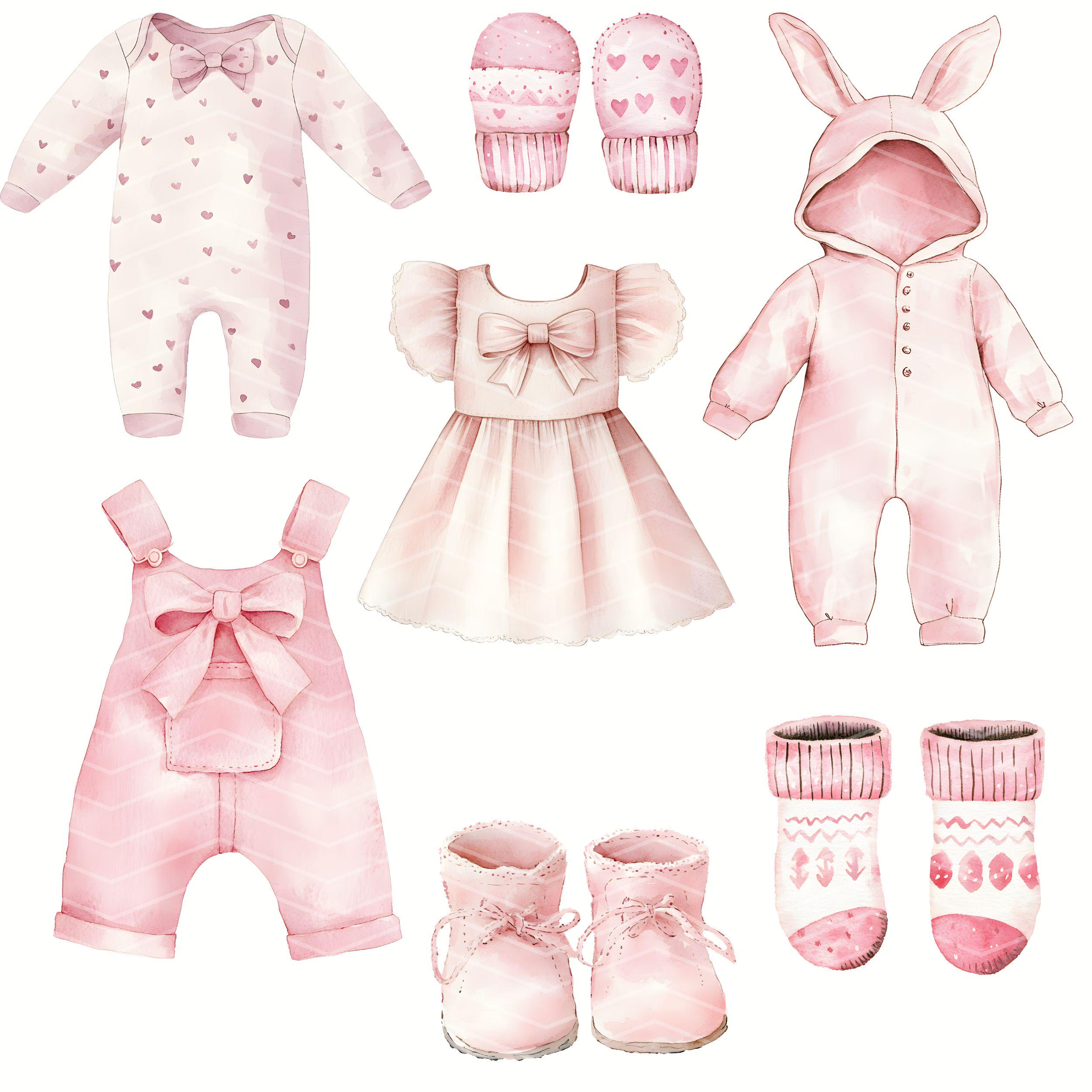 Girl Baby Shower Clipart Bundle Watercolor PNG Nursery Decor Pink ...