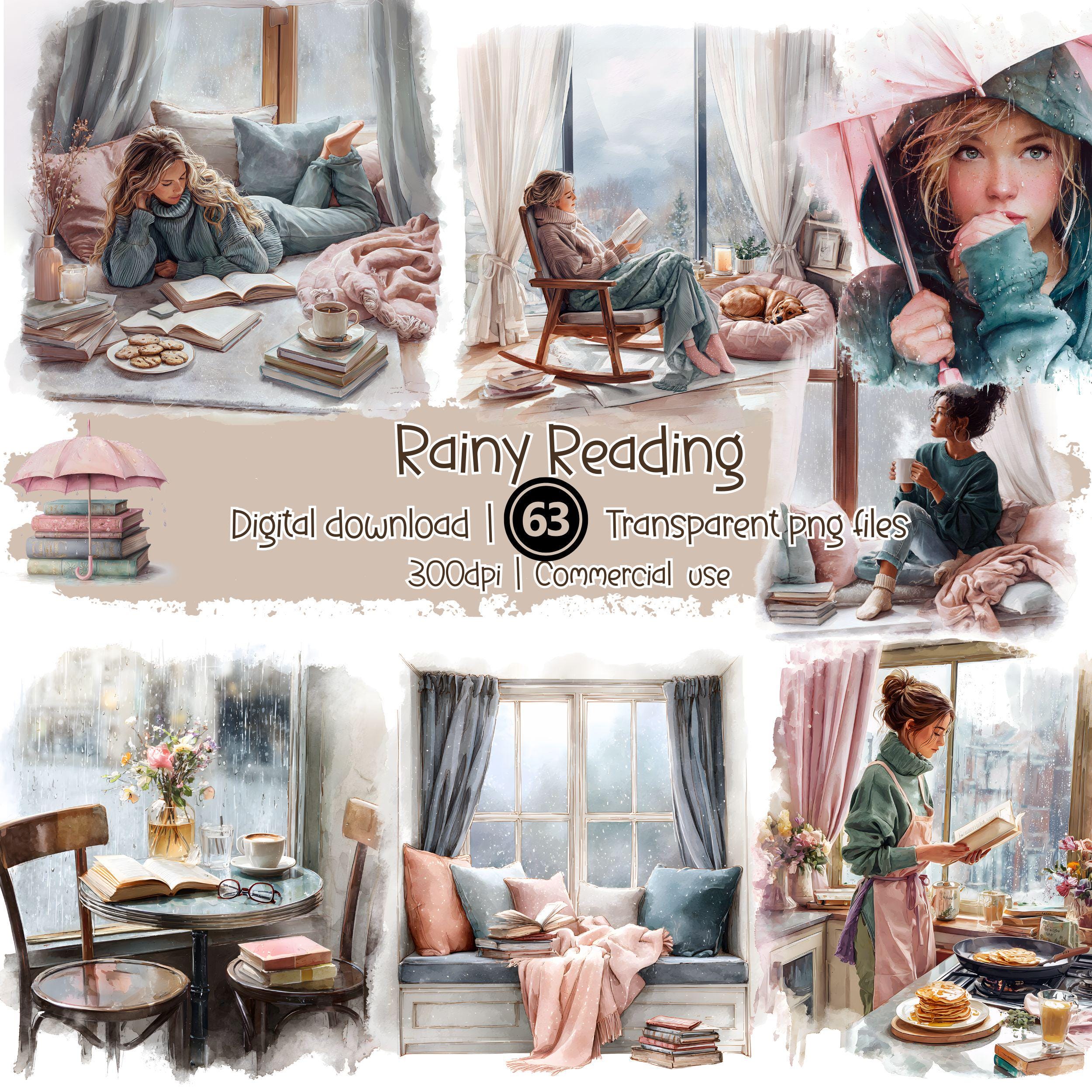 Rainy Day Reading Clipart Bundle: Cozy Book Lover Pngs (digital ...