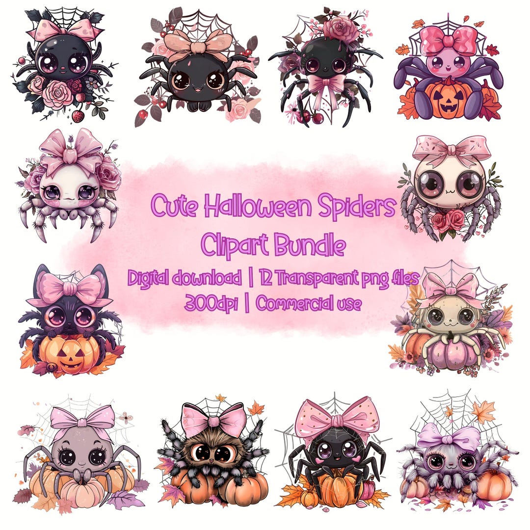 12 Cute Halloween Spiders PNG Clipart Halloween Spider Clipart Pink ...