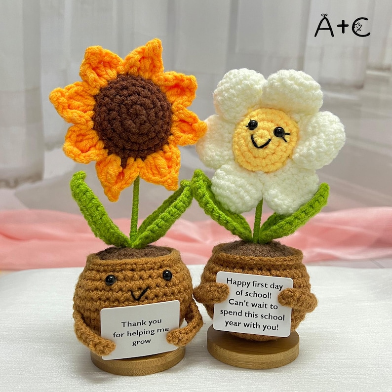 Handmade Crochet Sunflower, Crocheted Emotional Support Sunflowers ...