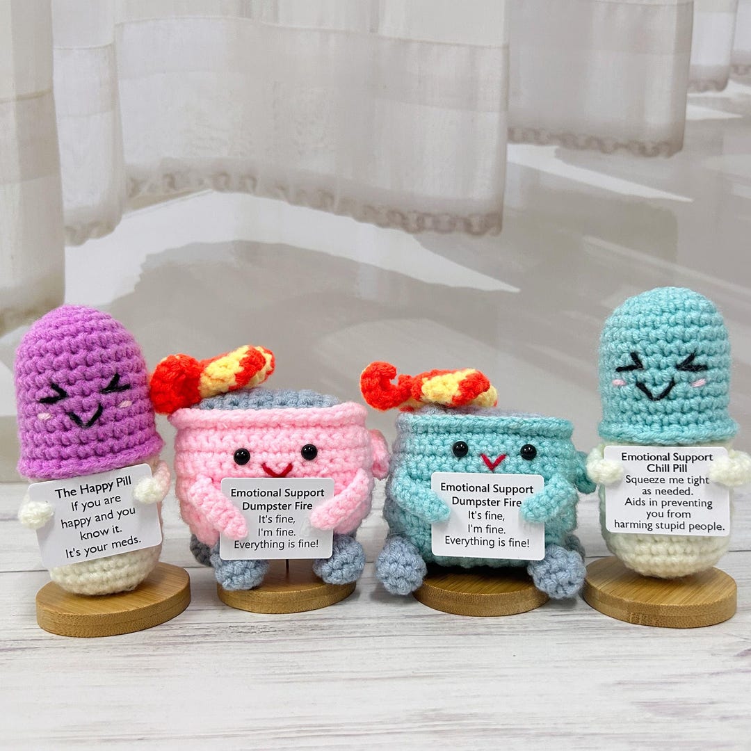 Crochet Emotional Support Cold Pill Toys, Happy Pill Toys, Emotional ...