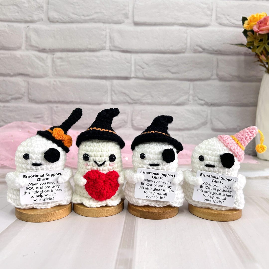 Emotional Support Ghost, Heart Hugging Ghost, Cute Crochet Office Desk ...