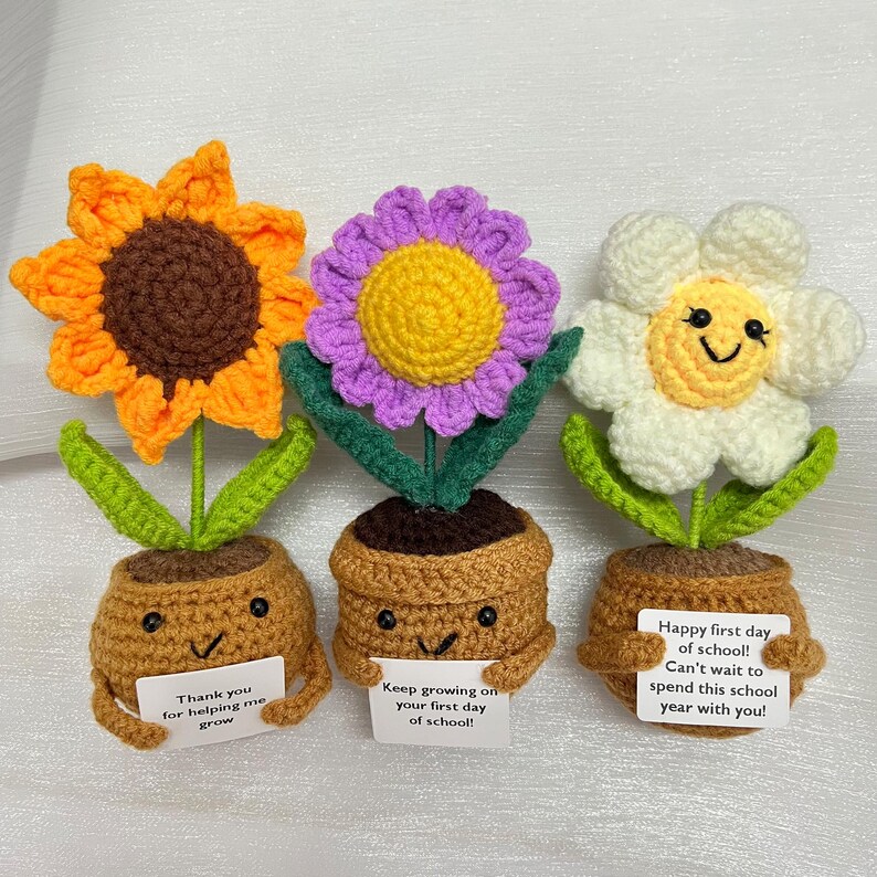 Handmade Crochet Sunflower, Crocheted Emotional Support Sunflowers ...