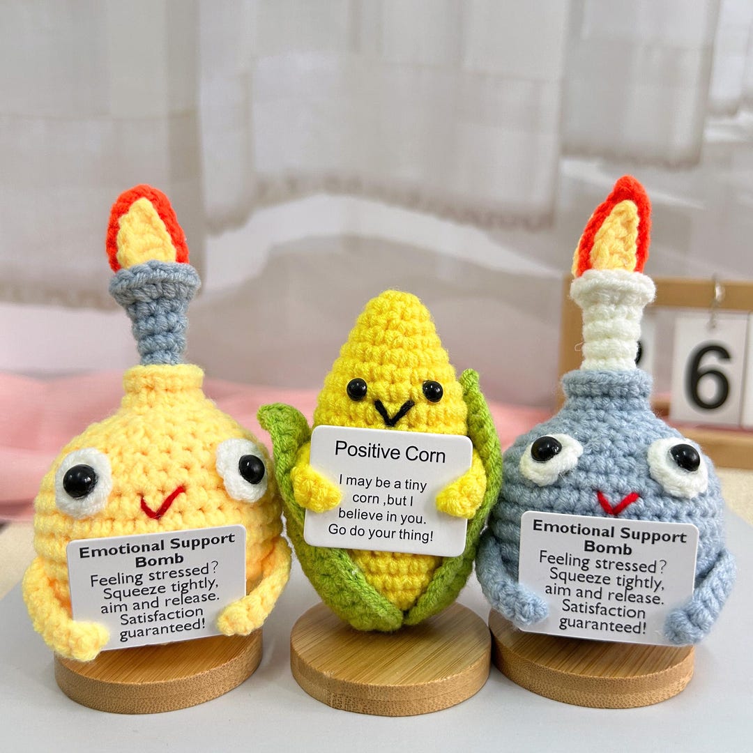 Colorful Crochet Bomb, Emotional Support Bomb, Positive Corn, Crochet ...