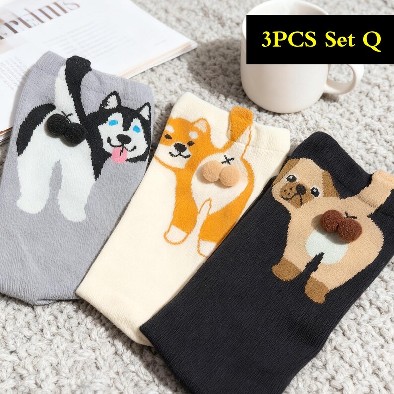 Funny Cat/dog Socks Cute 3D Tail Cat Design Socks|black White Gray ...