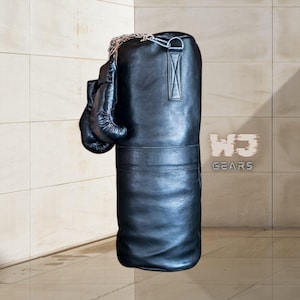 Onyx Black Leather Punching Bag, Cowhide Boxing Heavy Bag, MMA Training ...