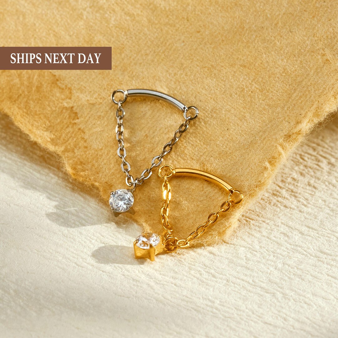 18/16G Tiny Vertical Dangle Hidden Helix Chain Piercing Dangle Titanium ...