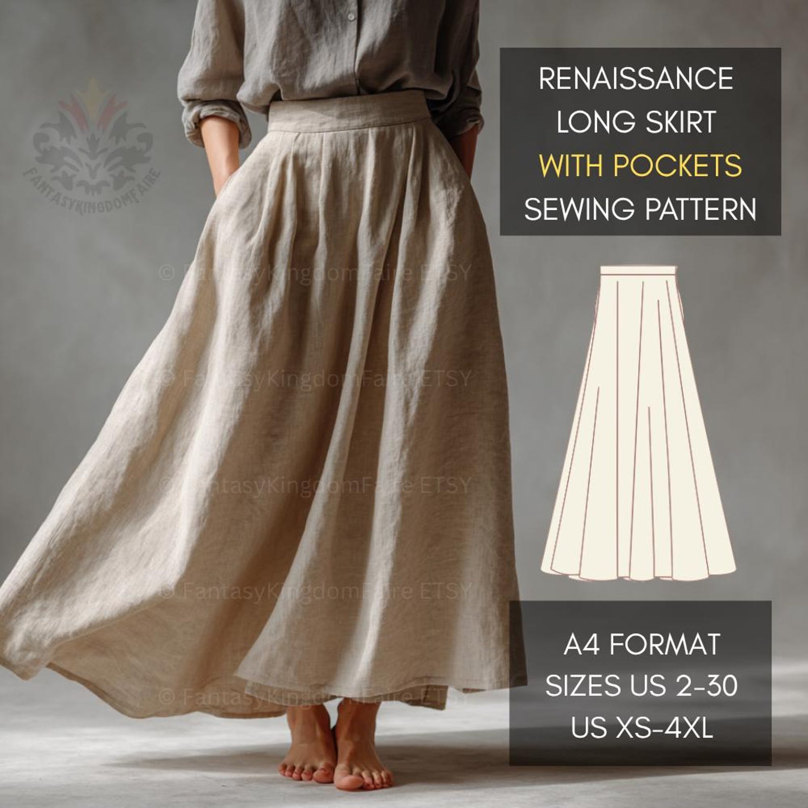 Renaissance Long Medieval Skirt Pattern XS-4XL | Fairy Regency Elf ...