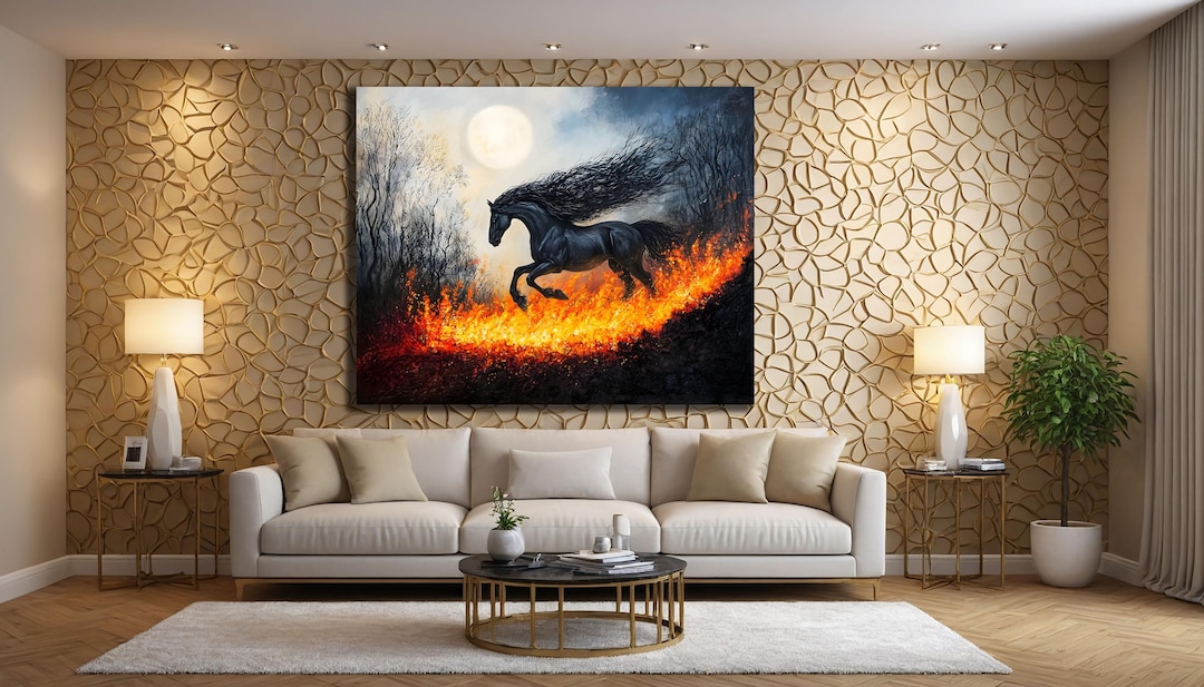 The Dark Stallion of Fire and Moonlight_matte Canvas, Stretched_sp039 ...