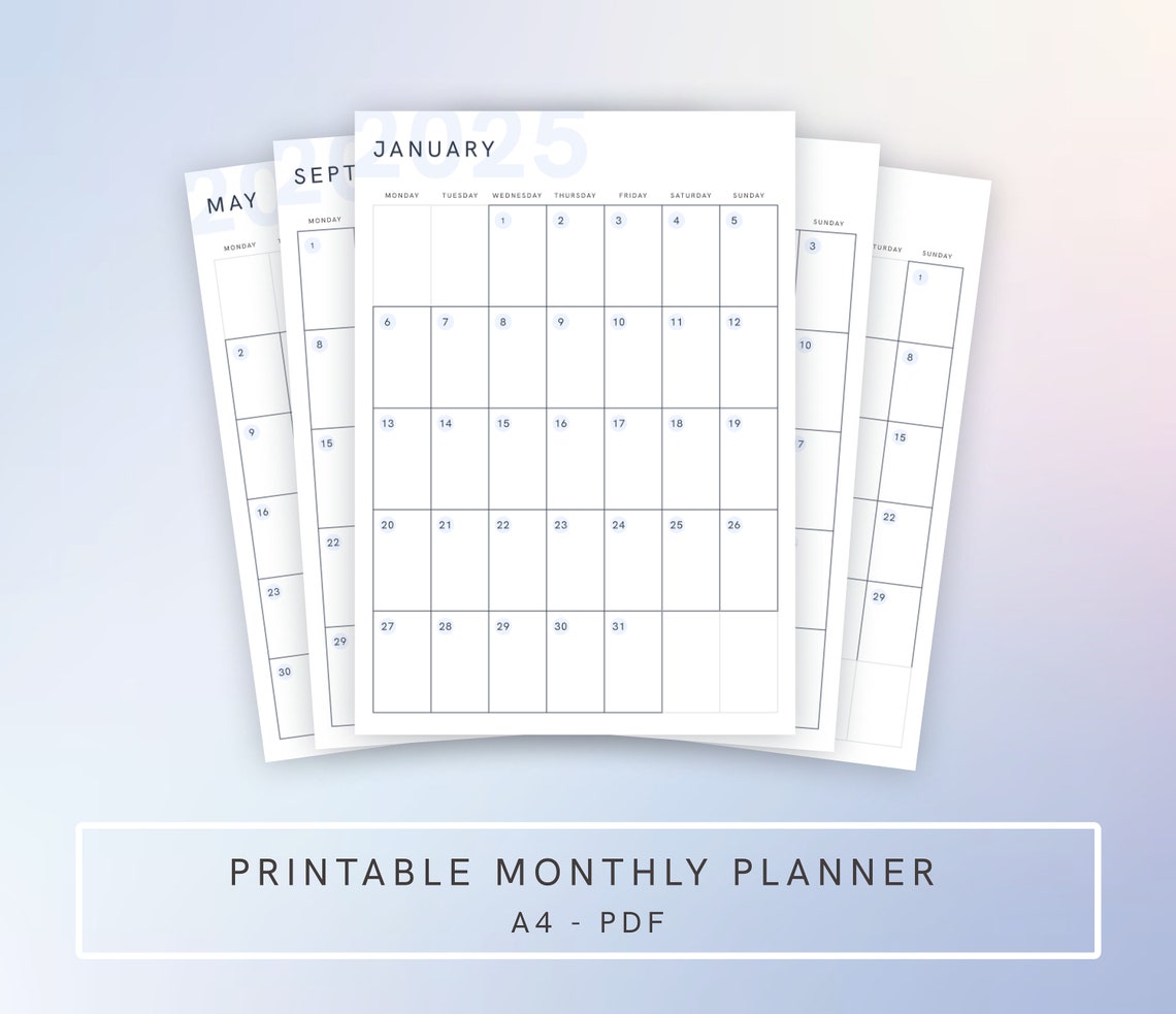 2025 Monthly Year Planner | Printable Calendar | Elegant Yearly Agenda ...