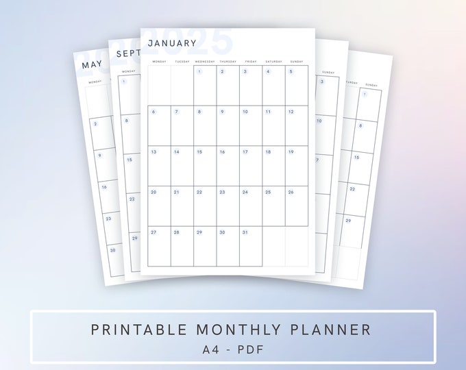 2025 Monthly Year Planner | Printable Calendar | Elegant Yearly Agenda ...
