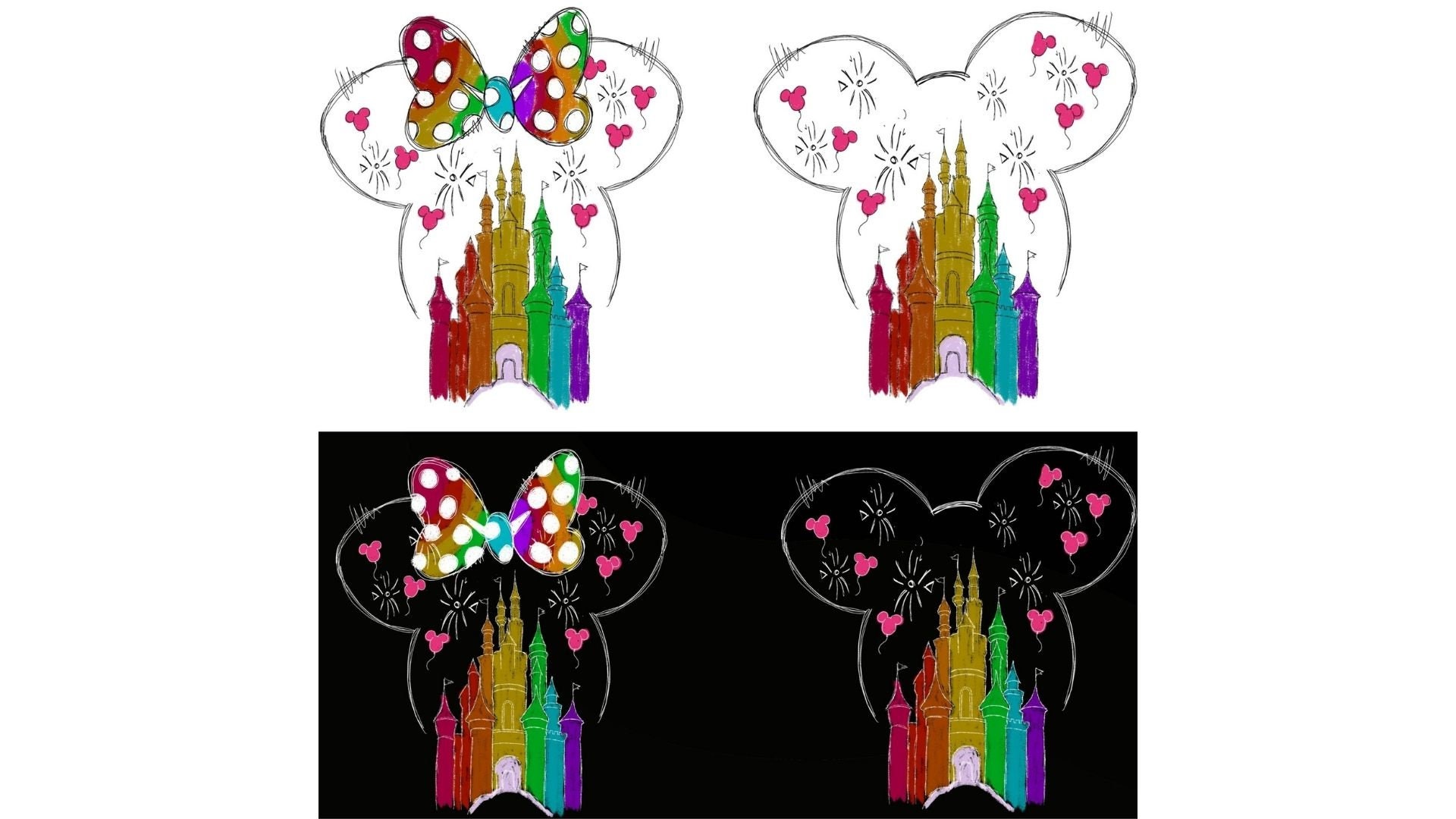 Watercolor Mouse Castle Png Bundle, Mouse Ear Castle Png, Retro ...