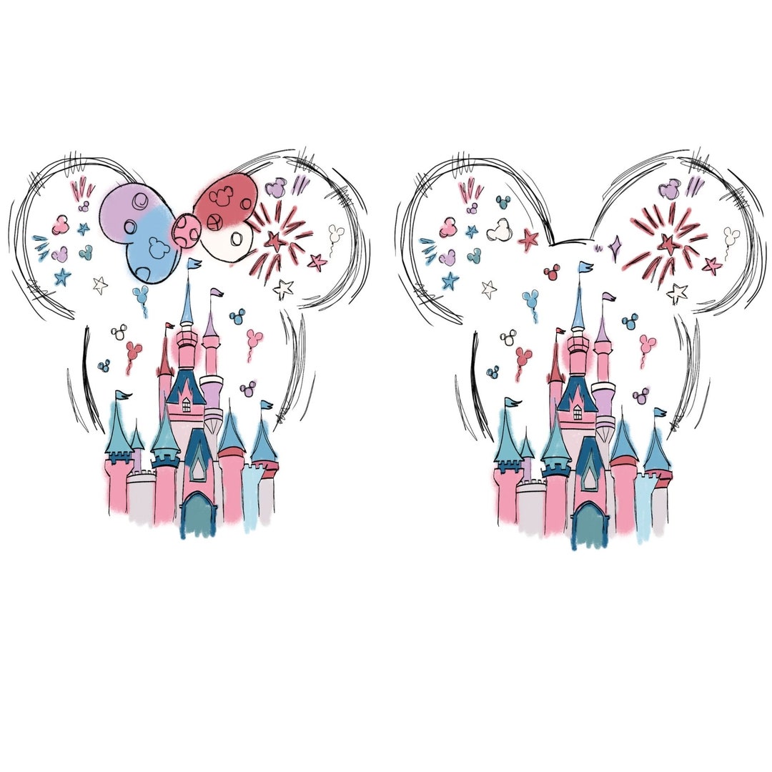 Pastel Watercolor Mouse Ear Castle PNG, Magic Kingdom Fireworks Castle ...