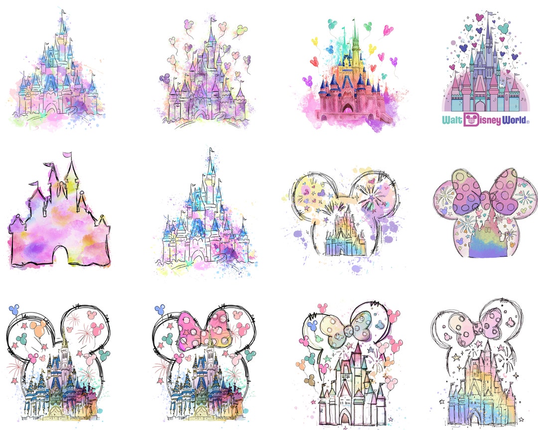 Watercolor Mouse Castle Png Bundle, Mouse Ear Castle Png, Retro ...
