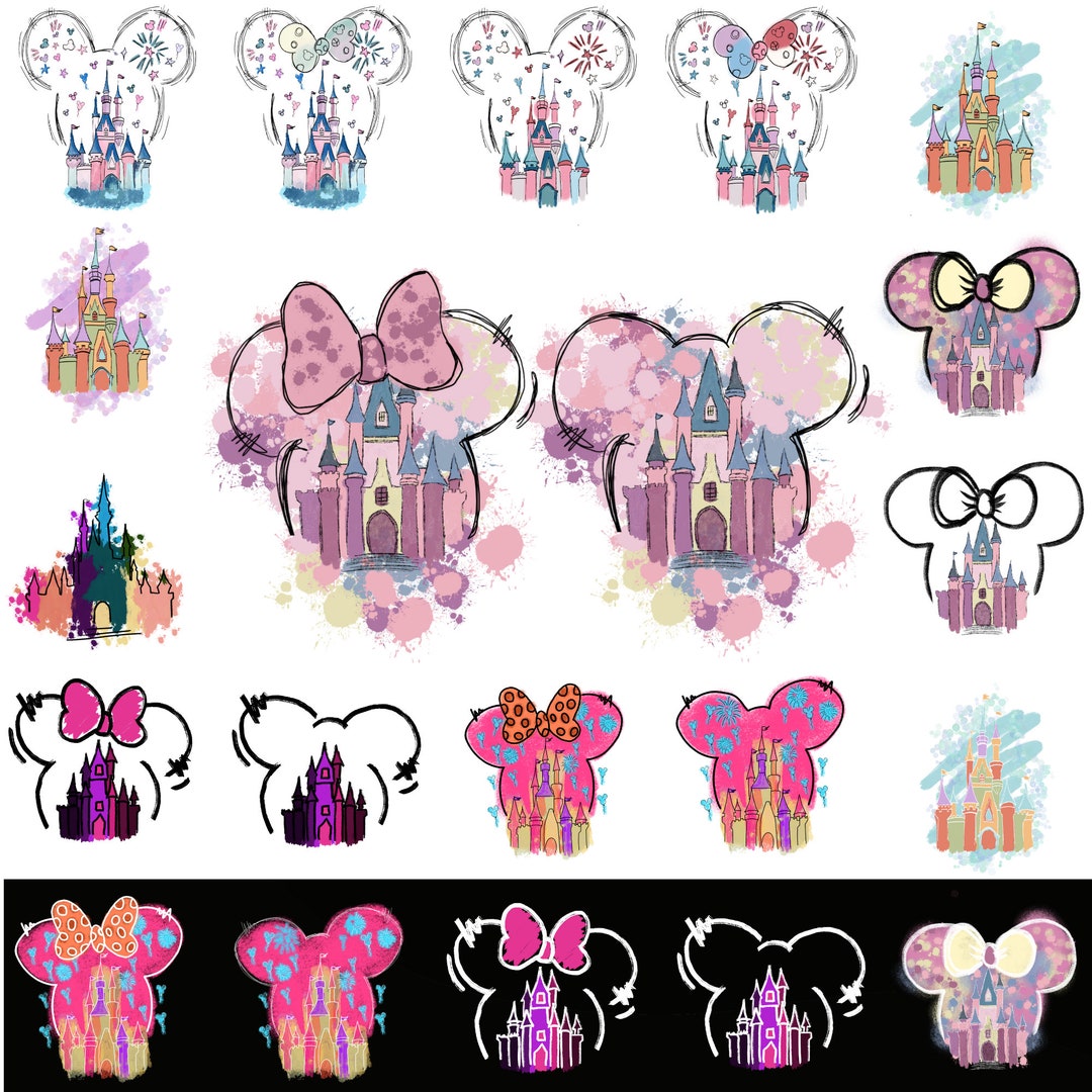 Watercolor Mouse Castle Png Bundle, Mouse Ear Castle Png, Retro ...