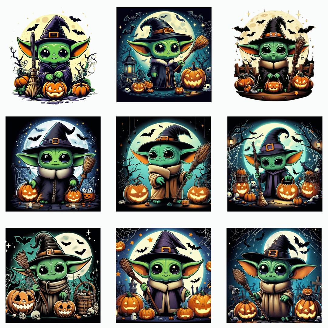 Baby Yoda Halloween Clipart Set, Happy Halloween Png, Trick or Treat ...