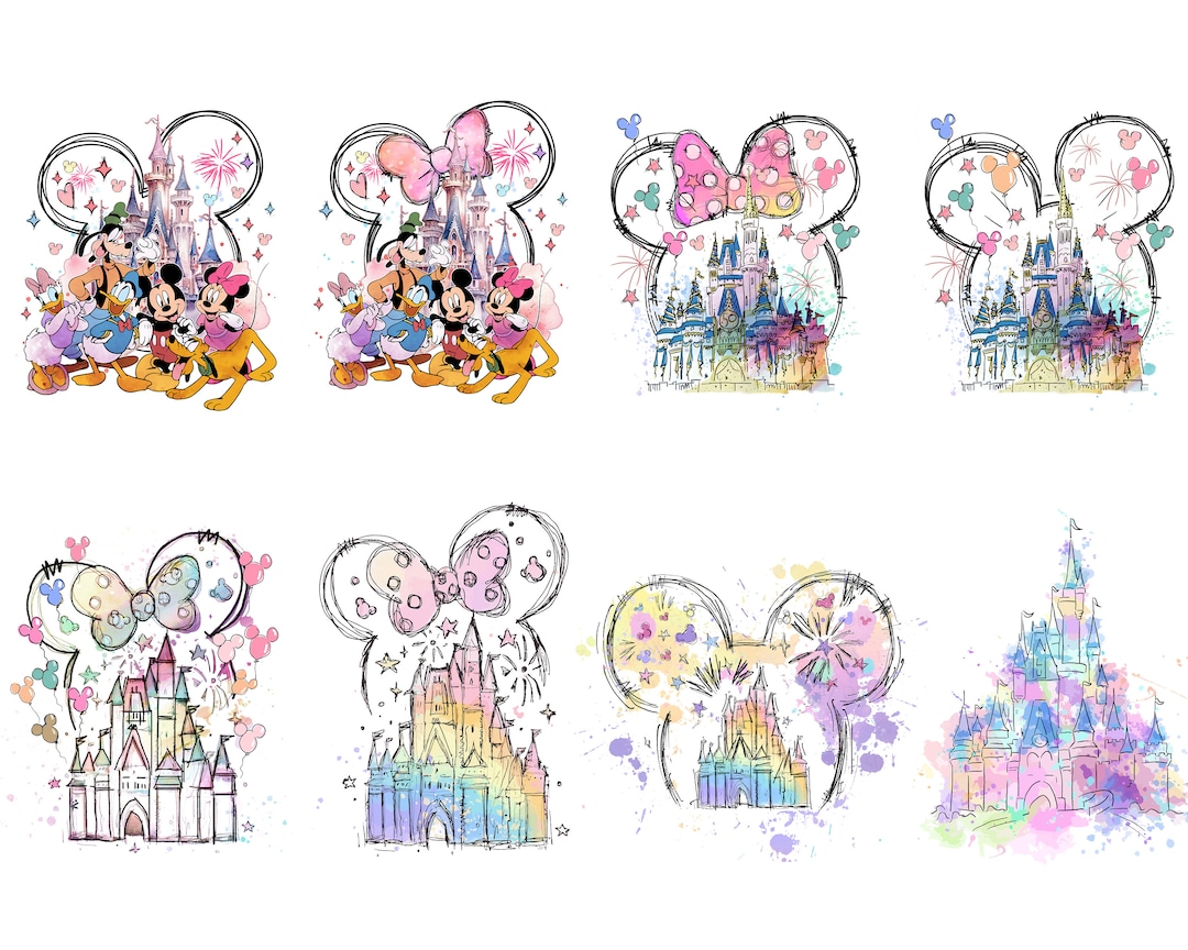 Watercolor Mouse Castle Png Bundle, Mouse Ear Castle Png, Retro ...