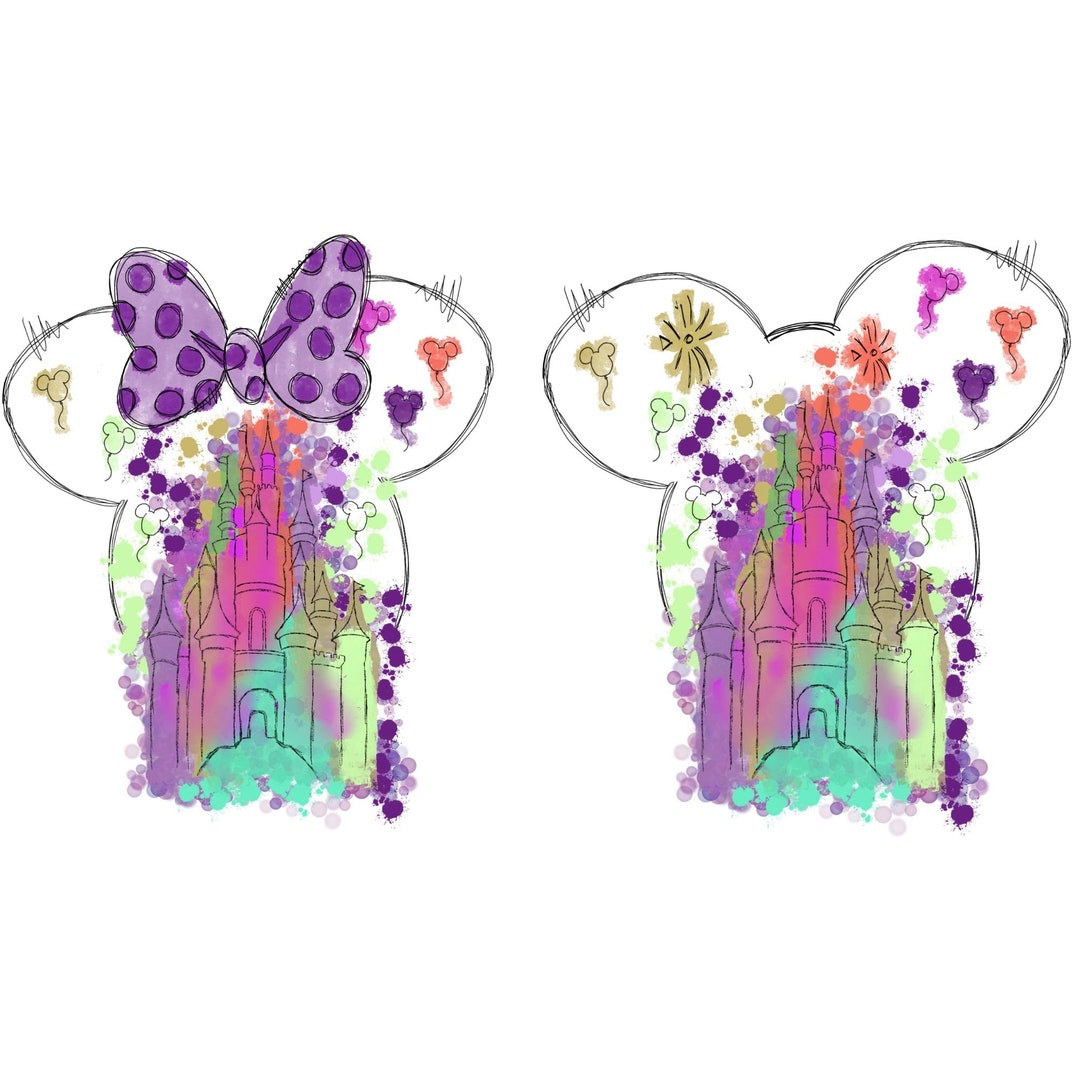 Watercolor Mouse Castle Png Bundle, Mouse Ear Castle Png, Retro ...