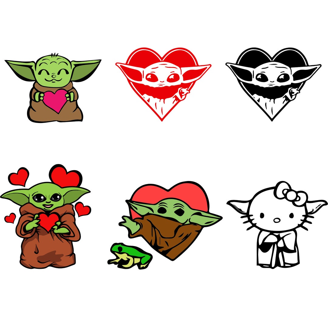 Cute Baby Yoda Svg Bundle, Grogu Heart Clipart, Funny Cartoon Png ...