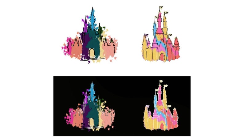 Watercolor Mouse Castle Png Bundle, Magic Kingdom Castle Art, Retro ...