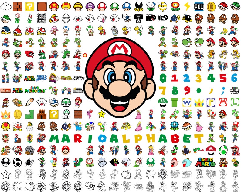 1480+ Super Mario SVG Bundle per Cricut e Sublimazione, File di taglio ...