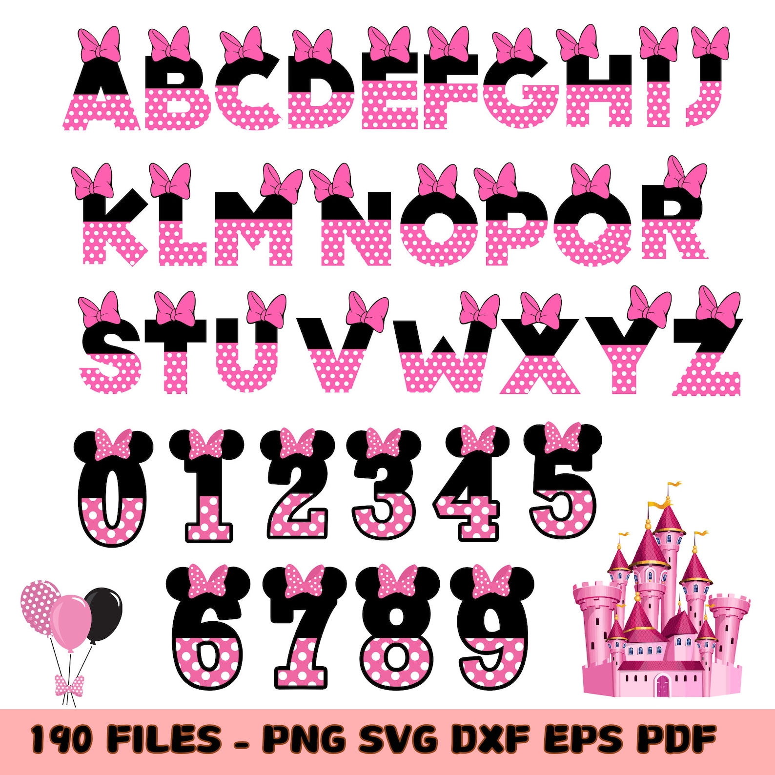 Minnie Mouse Pink Polka Dot Complete Alphabet and Numbers in PNG Format ...