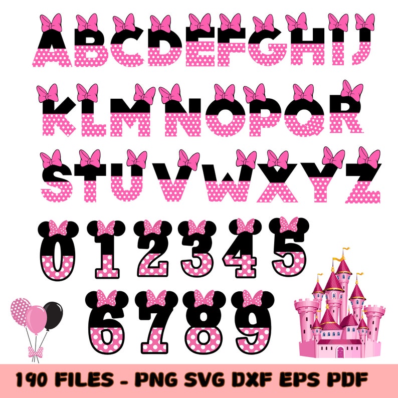 Minnie Mouse Pink Polka Dot Complete Alphabet and Numbers in PNG Format ...