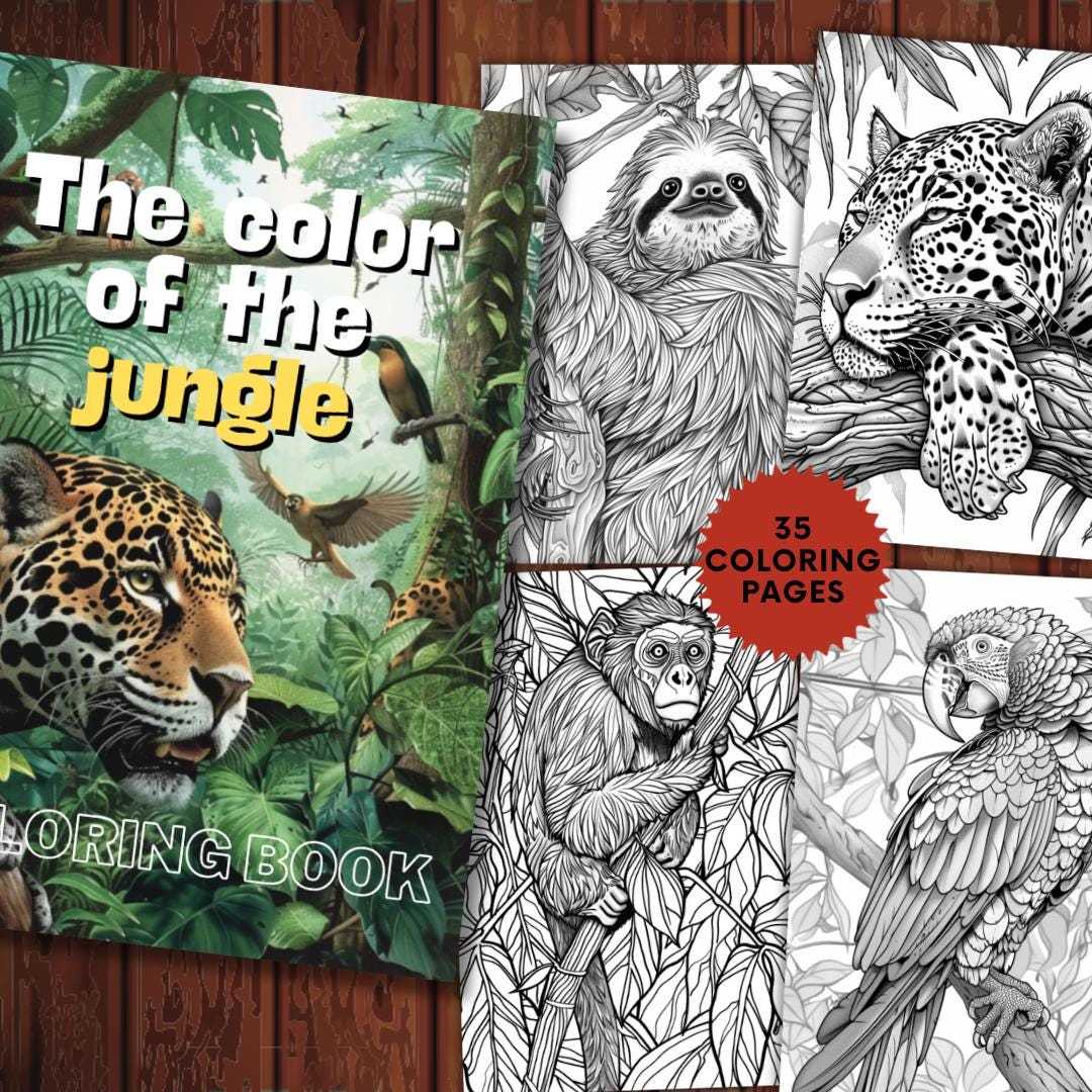 35 Images of the Jungle Coloring Pages, Adult Coloring Book, Jungle ...