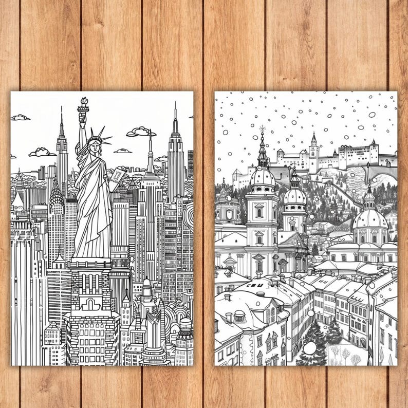35 Famous Landmarks in Cities Coloring Pages, Urban Coloring Book ...